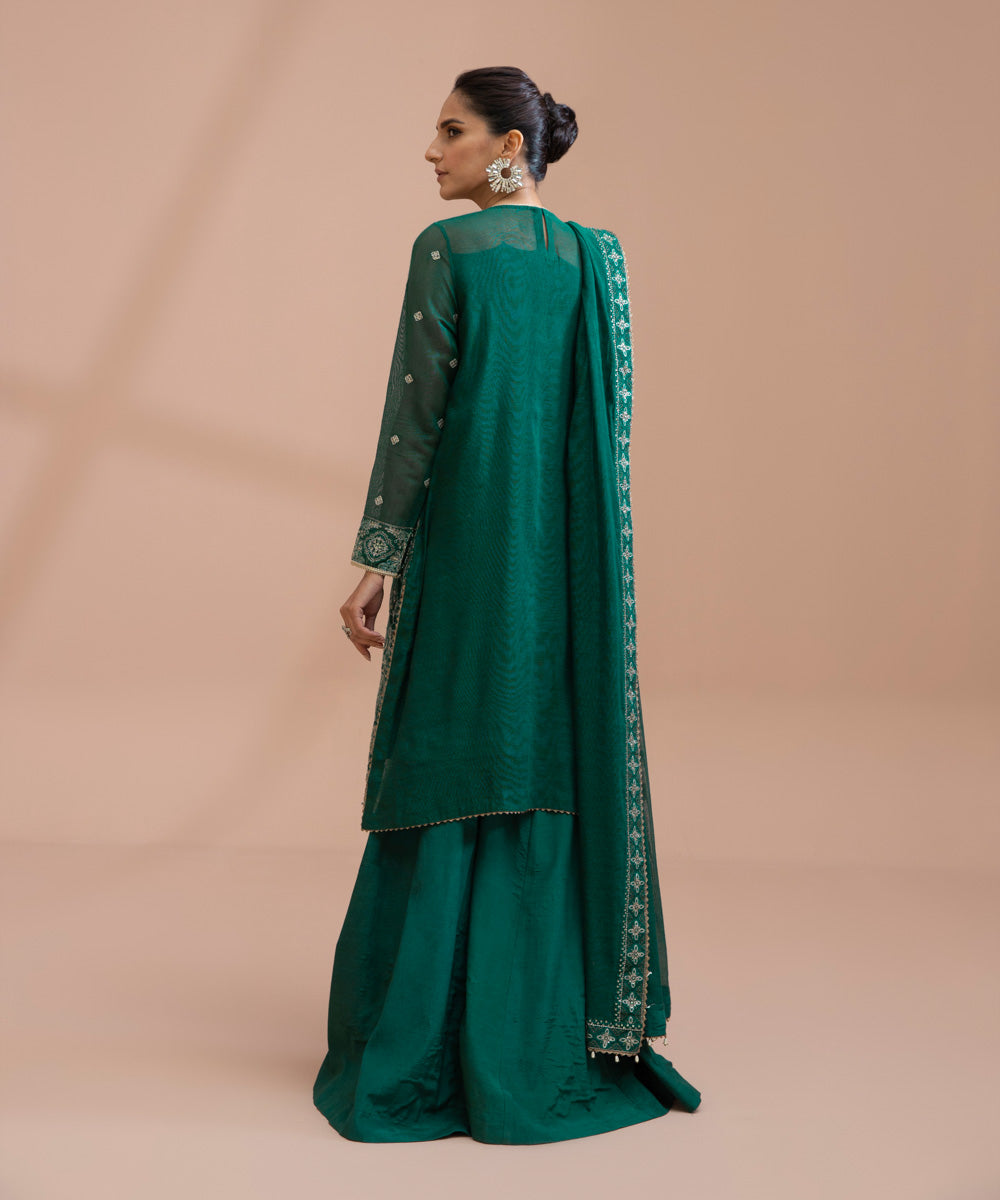 Pakistani Green Dress in Kameez Trouser Style for Eid – Nameera by Farooq