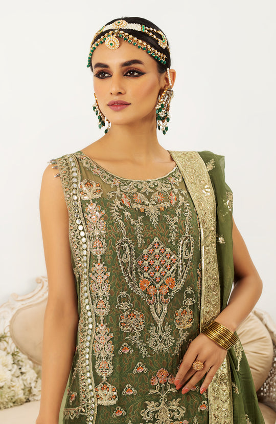 Royal Pakistani Mehndi Dress in Kameez Sharara Style – Nameera by Farooq