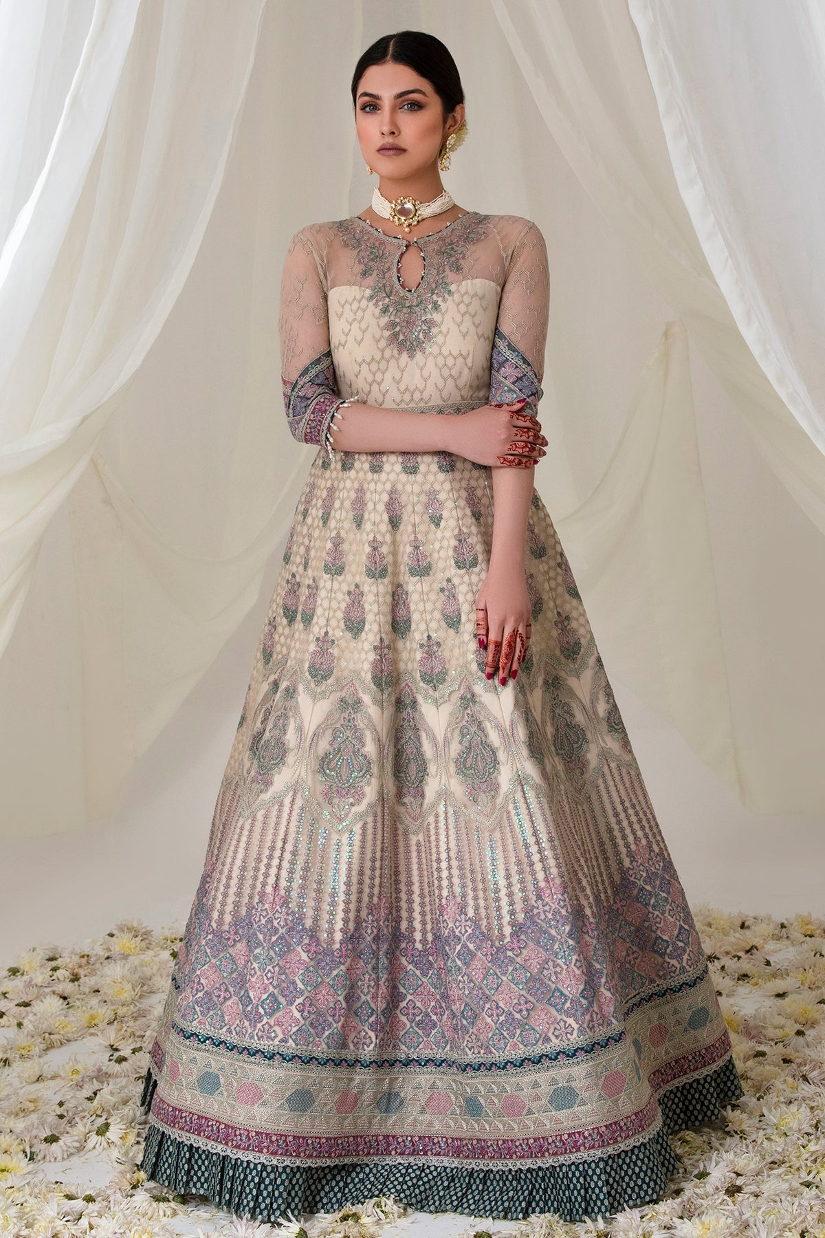 Pakistani Pishwas Frock with Trousers and Dupatta Dress – Nameera by Farooq