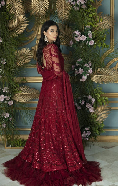 Buy Pakistani Red Dress in Traditional Pishwas Frock Style – Nameera by ...