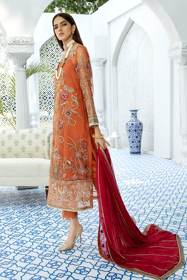 Latest Pakistani Designer Dress In Rust Maroon Combination – Nameera by ...