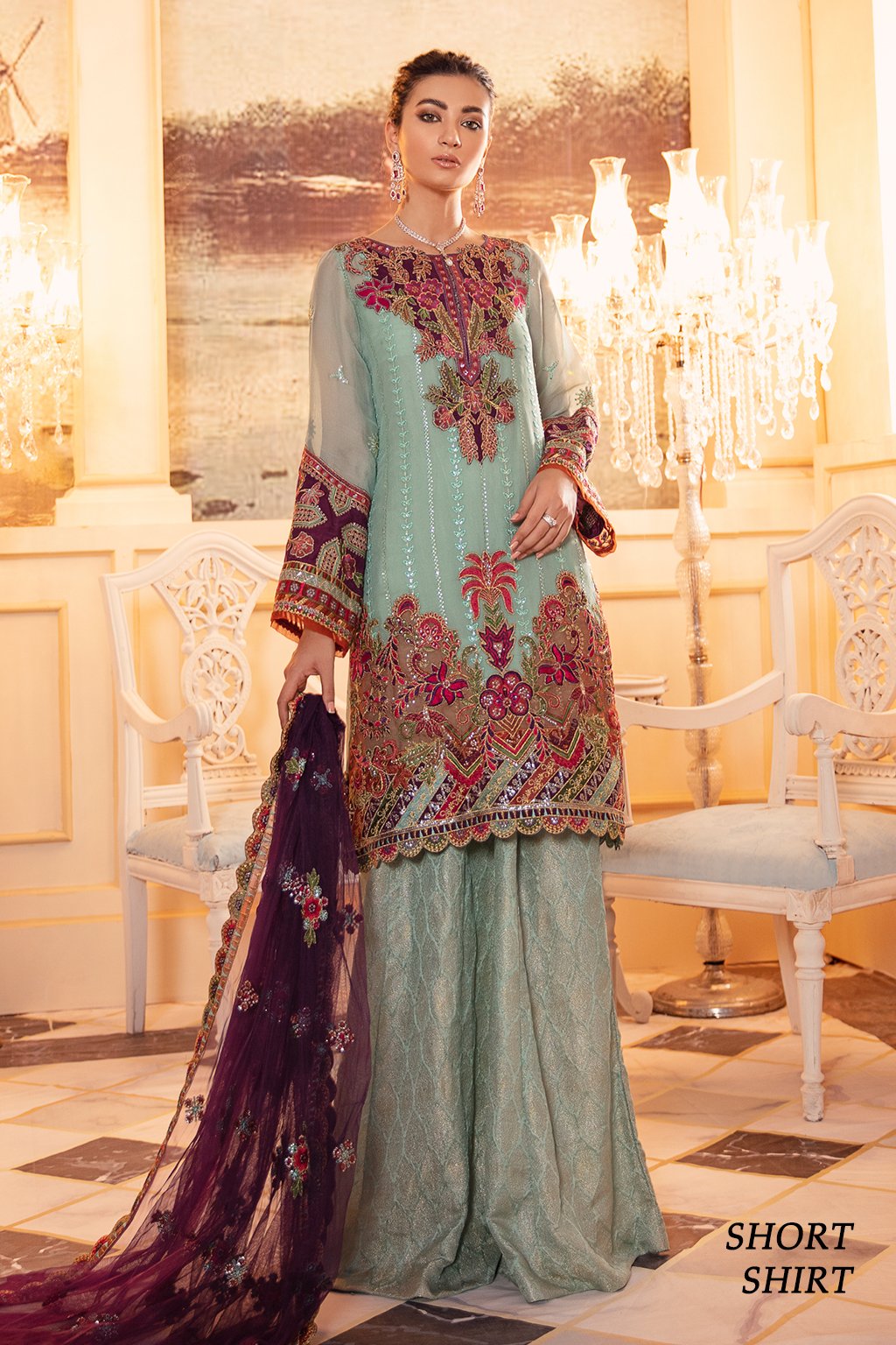 Buy Latest Party Gharara in Turquoise Color Online – Nameera by Farooq
