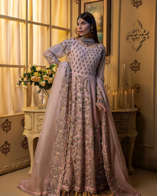 Latest Pink Bridal Dress Pakistani in Lehenga Gown Style – Nameera by ...