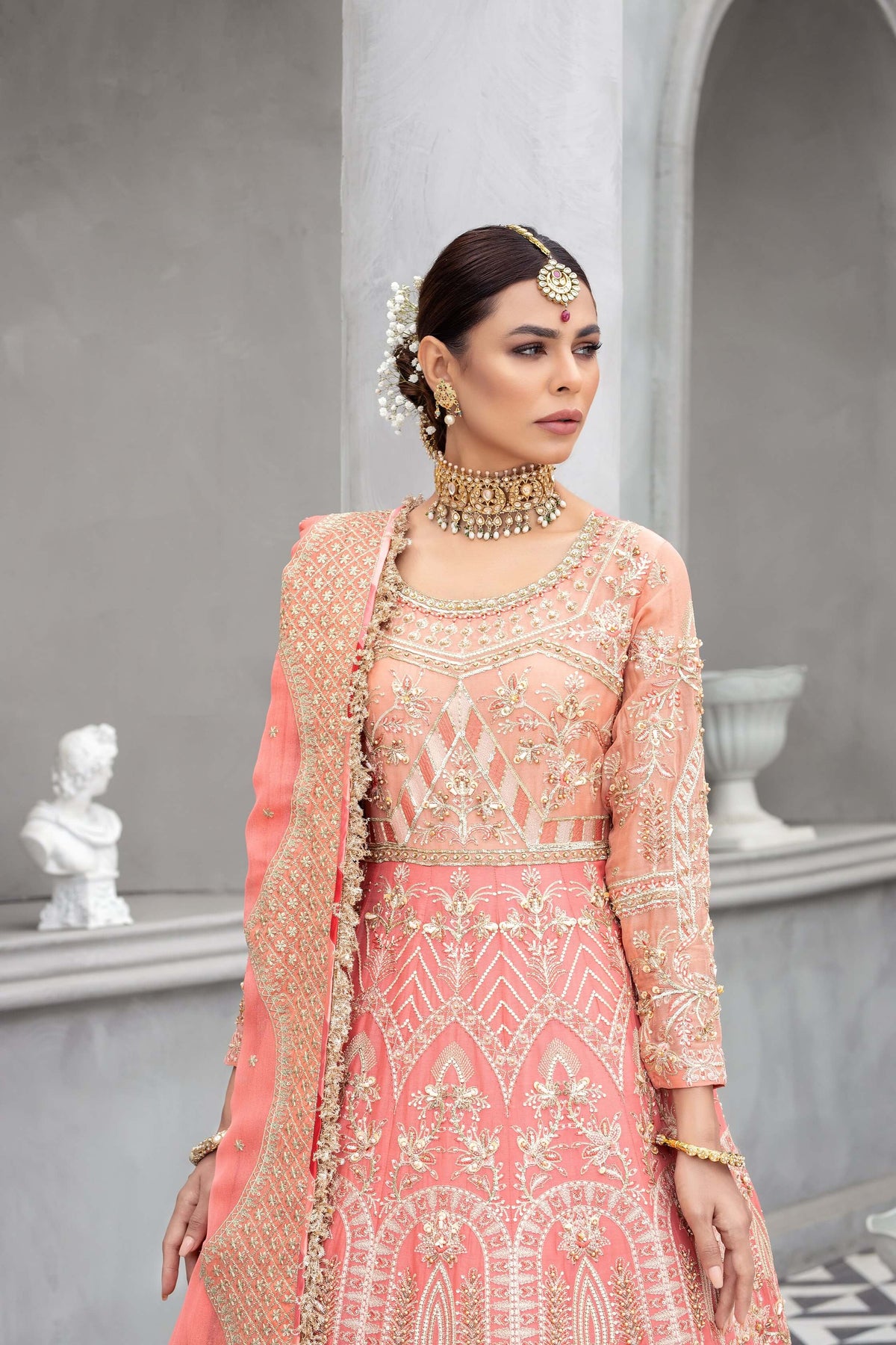 Pink Pakistani Bridal Dress in Embellished Gown Style – Nameera by Farooq