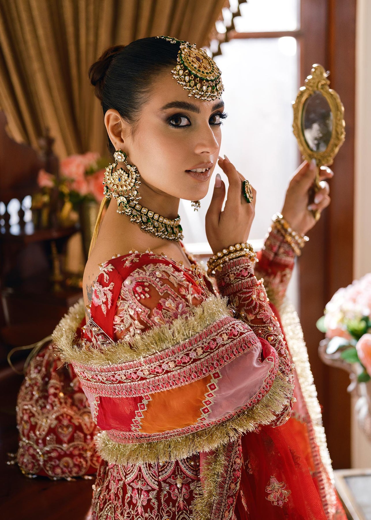 Pishwas Frock and Dupatta Red Bridal Dress Pakistani – Nameera by Farooq