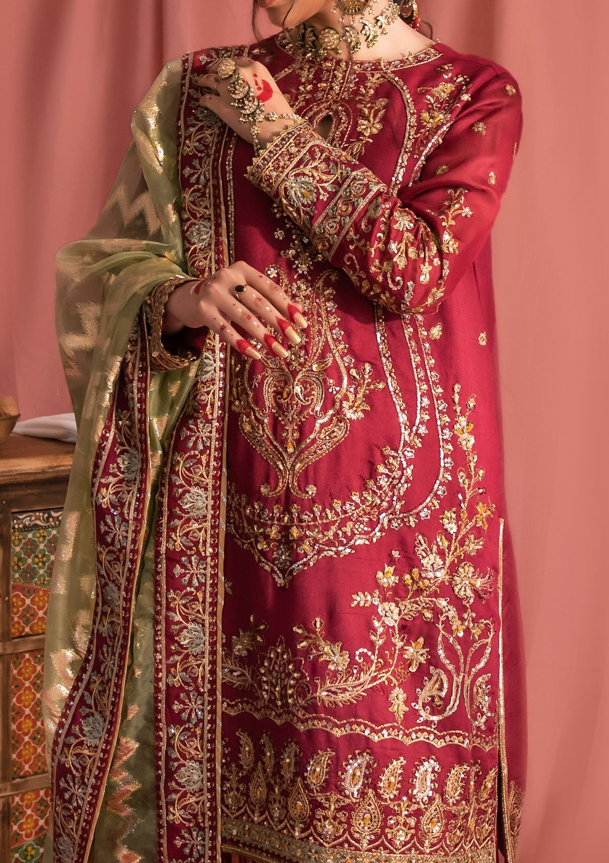 Raw Silk Kameez Trouser Style Pakistani Wedding Dress – Nameera by Farooq