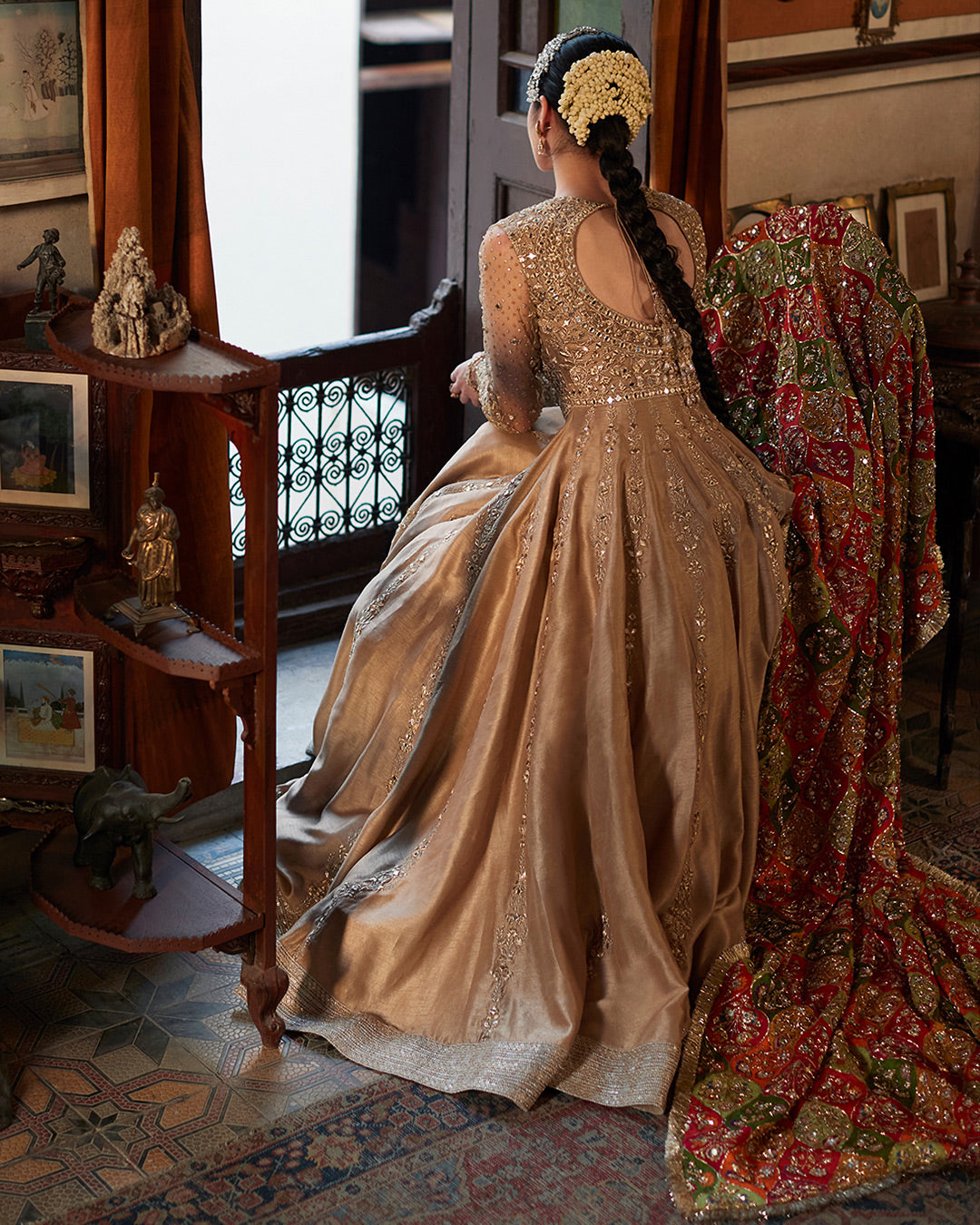 Traditional Pishwas Pakistani Wedding Dress in Raw Silk – Nameera by Farooq