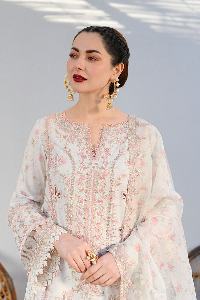 White Eid Dress in Kameez Trouser and Dupatta Style – Nameera by Farooq