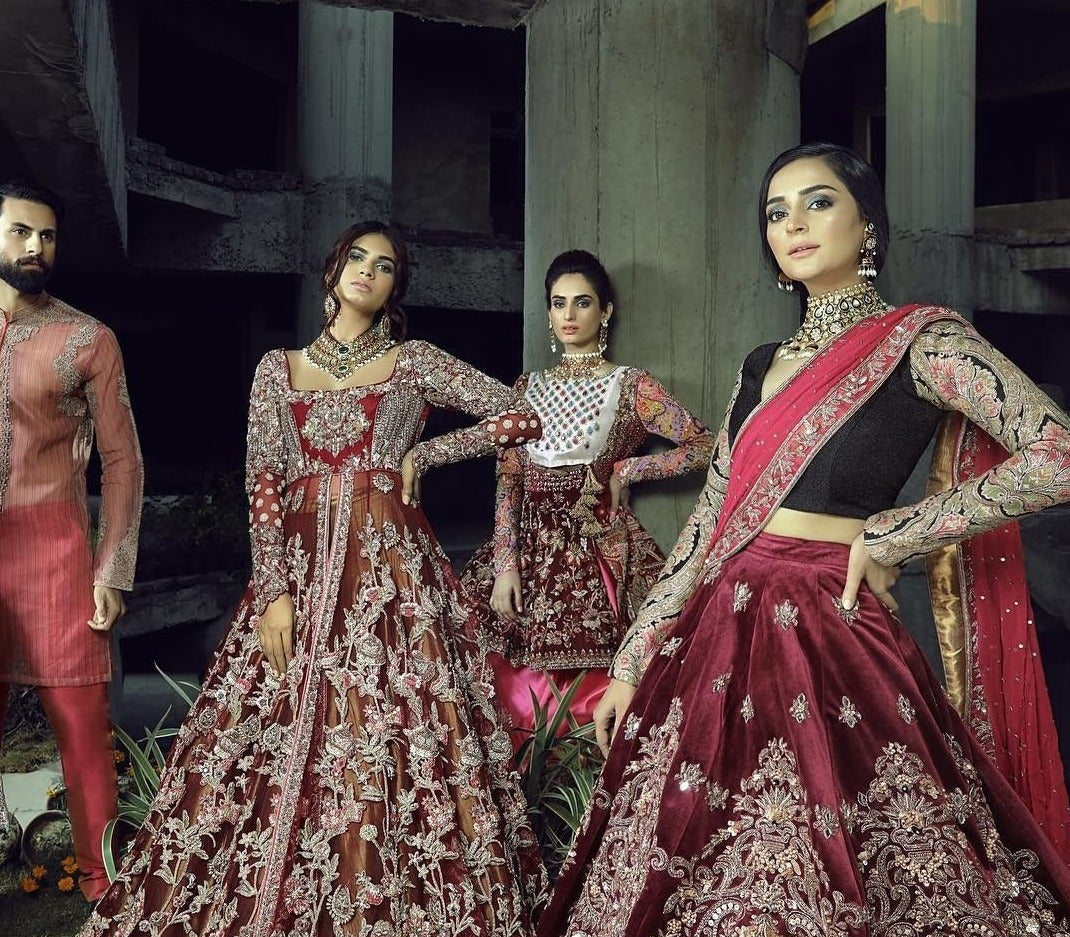 Embellished Maroon Indian Bridal Gown Lehenga for Wedding – Nameera by ...