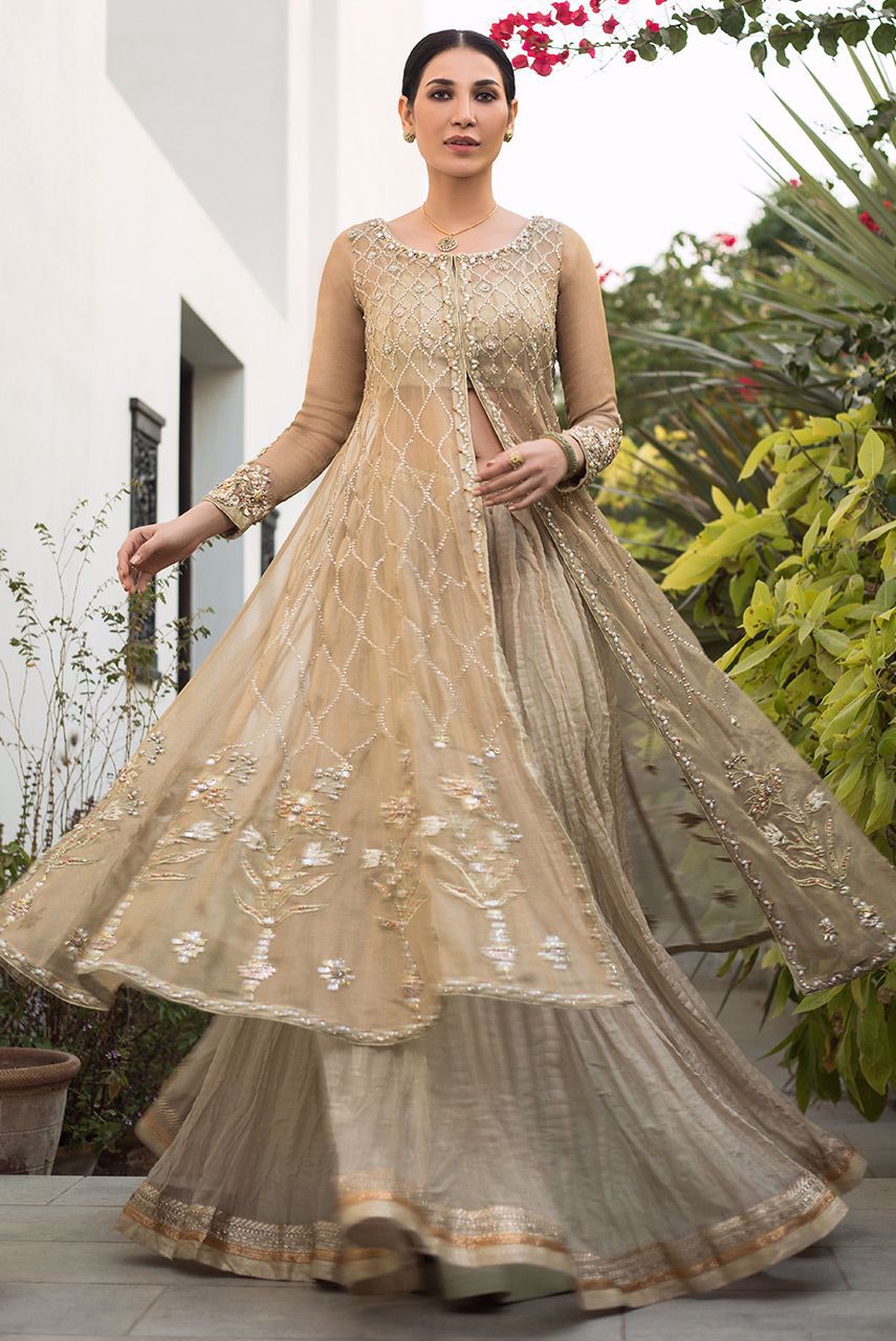 Lehenga and Front Open Gown Pakistani Bridal Nikkah Dress – Nameera by ...