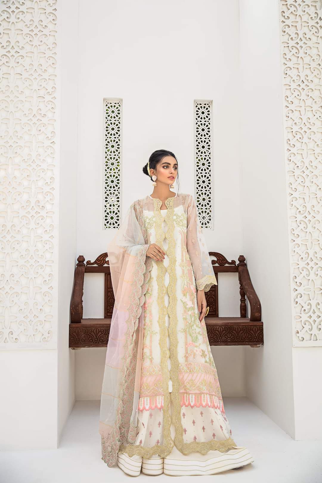 Buy Long Organza Frock in White Color Online – Nameera by Farooq