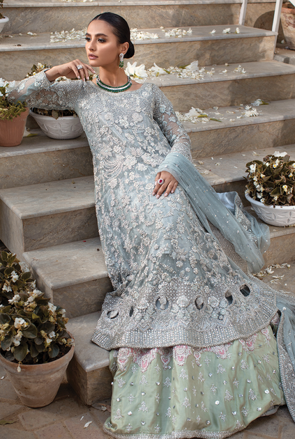 Buy Long Peshwas with Jamawar Lehnga Online – Nameera by Farooq