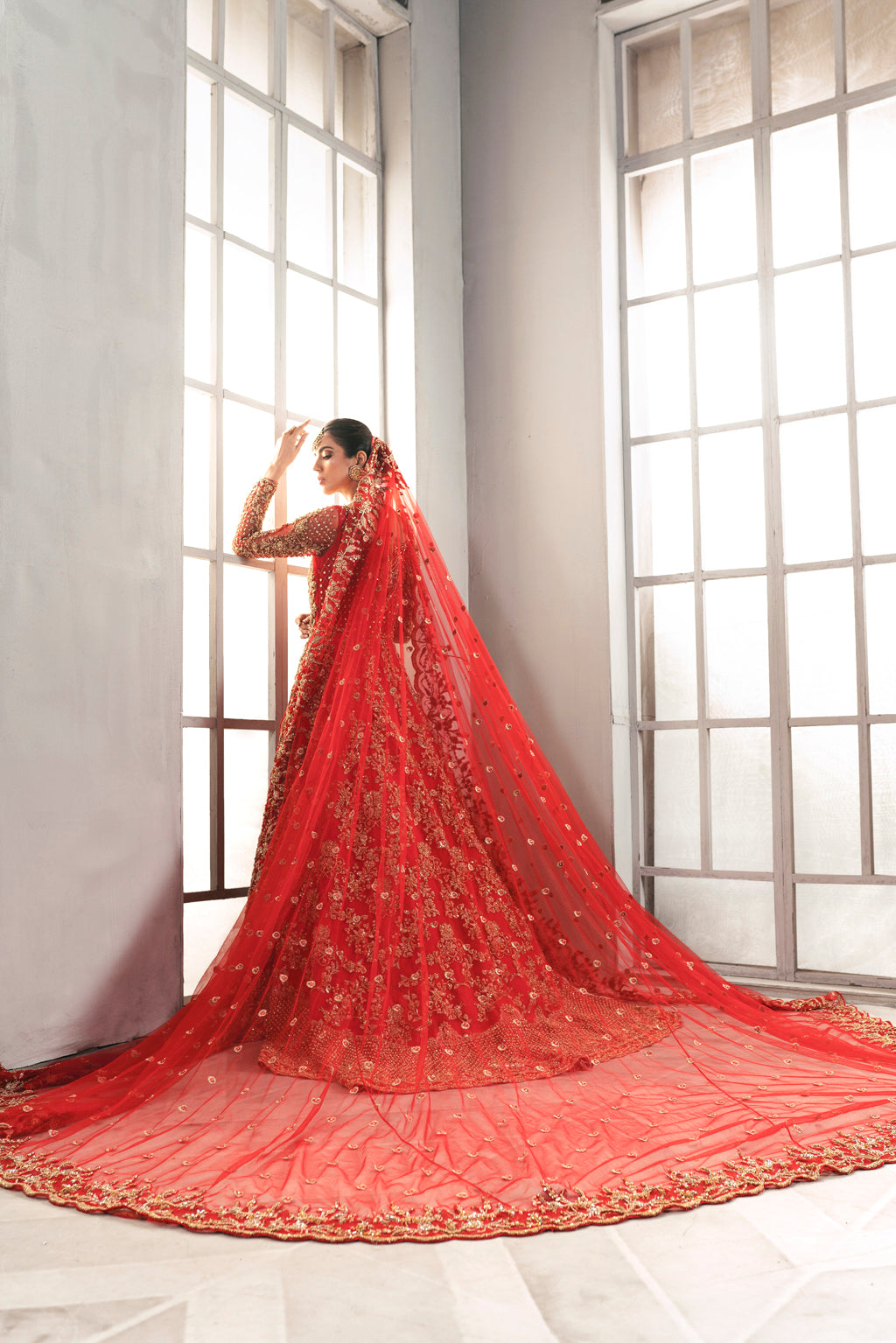 Long Red Frock Lehenga Bridal Pakistani Wedding Dresses – Nameera by Farooq