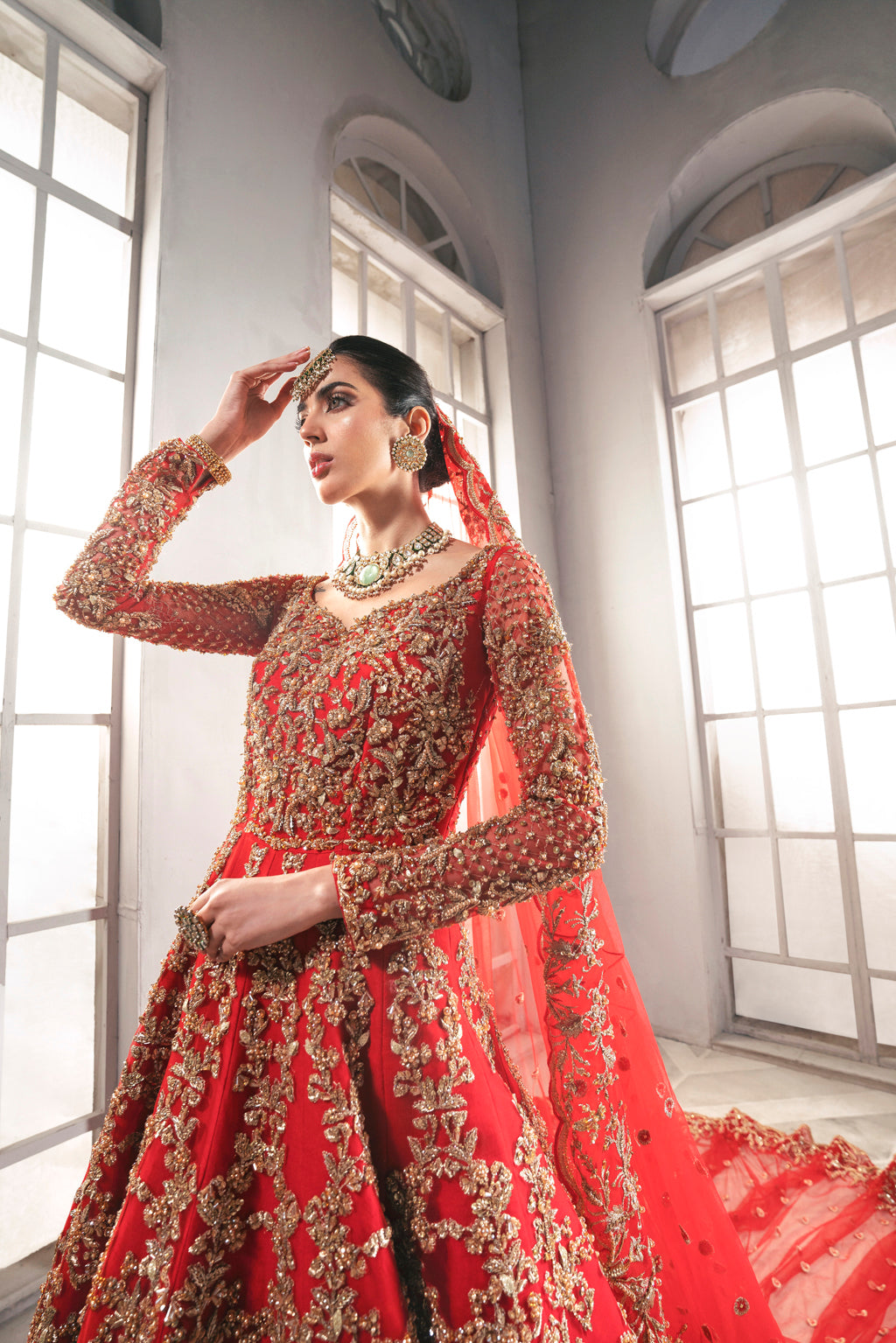 Long Red Frock Lehenga Bridal Pakistani Wedding Dresses – Nameera by Farooq