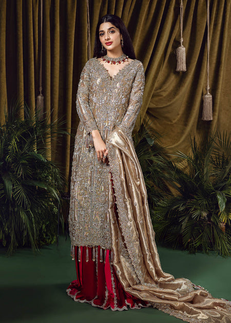 Long Shirt Red Sharara for Pakistani Wedding Dresses – Nameera by Farooq