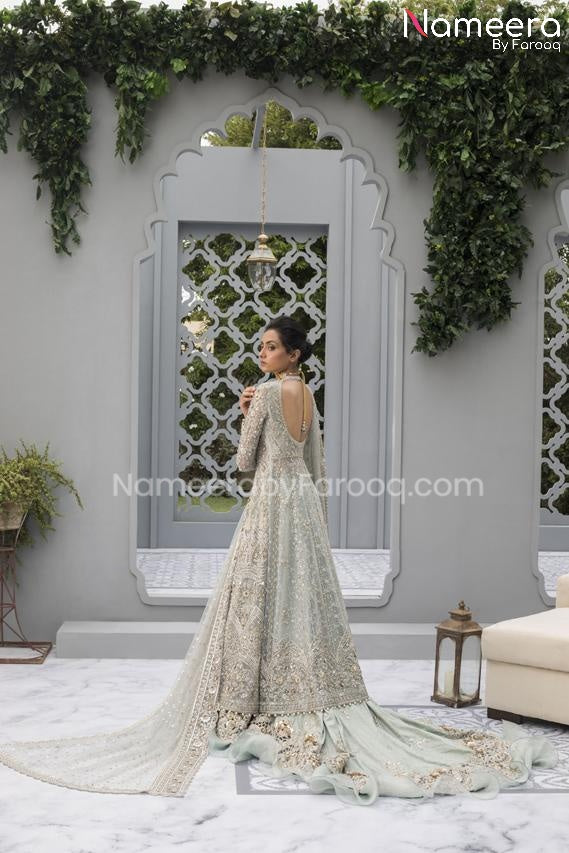 Traditional Long Tail Lehenga with Pishwas Dress for Bride – Nameera by ...