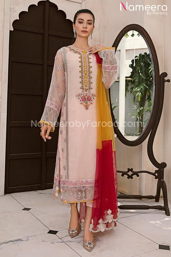 Maria. B Pakistani Dress in Soft Pink Shade Online 2021 – Nameera by Farooq