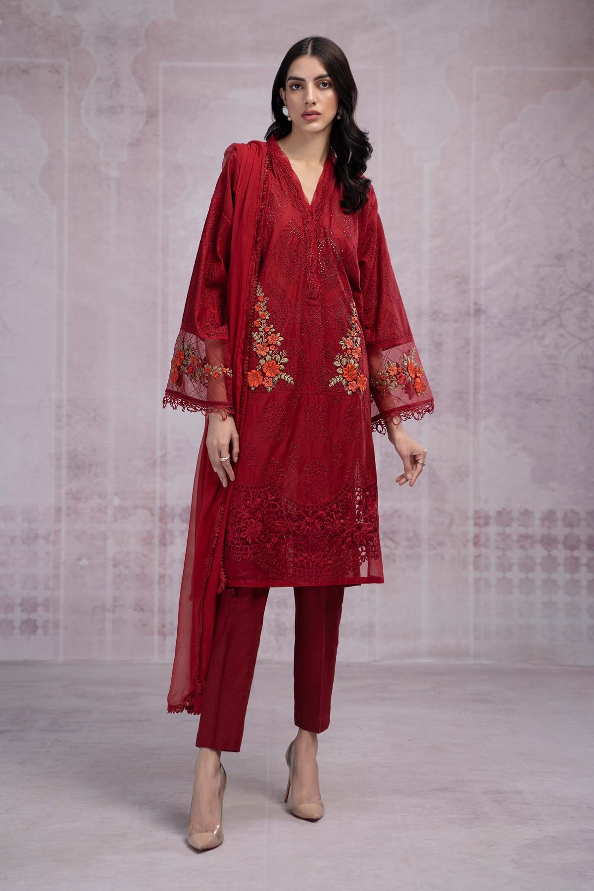 Maria B Maroon Kameez Salwar Suit Pakistani Party Dress – Nameera by Farooq