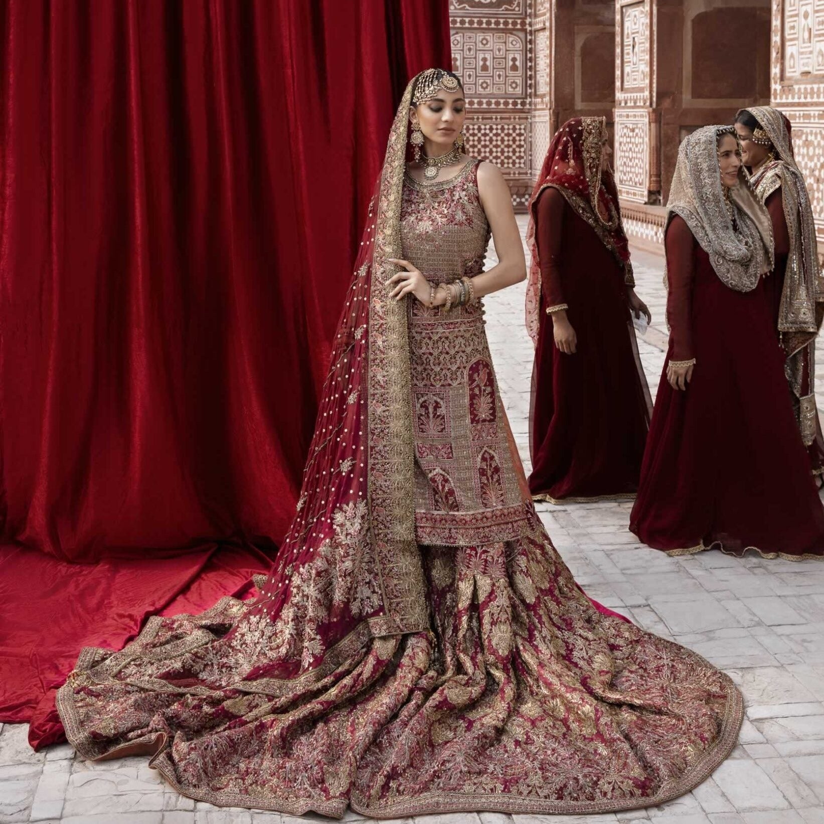 Maroon Lehenga Bridal Wear Pakistani Wedding Dresses – Nameera by Farooq