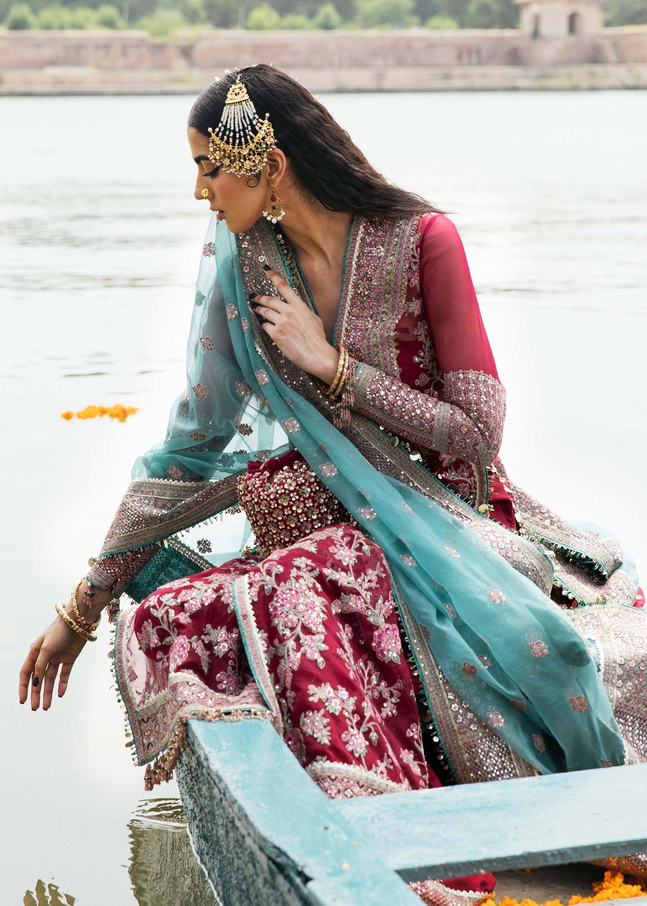 Maroon Pakistani Wedding Dress in Kameez Trouser Style – Nameera by Farooq