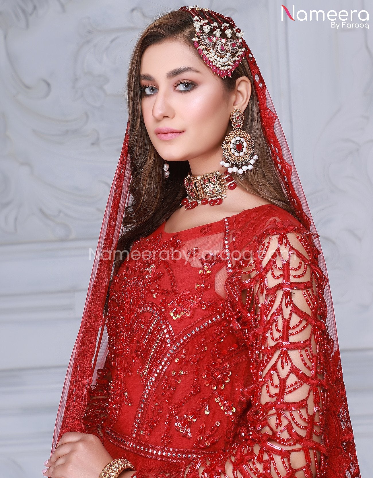 Embroidered Net Red Dress Design in Pakistan Online 2021 – Nameera by ...