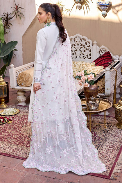 Buy White Long Kameez Pajama Dupatta Pakistani Eid Dress – Nameera by ...