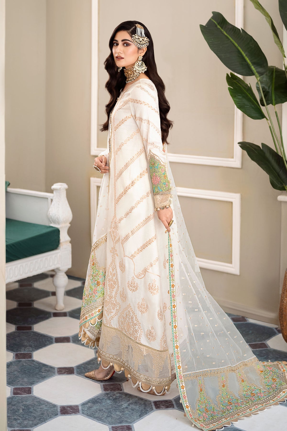 Embroidered Pakistani Long Frock Dupatta Wedding Dress – Nameera by Farooq