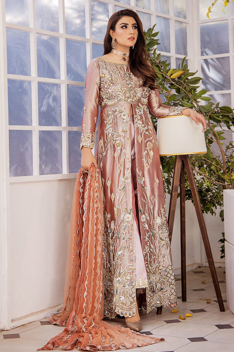 Premium Pakistani Pink Hand Embellished Bridal Gown Dress – Nameera by ...
