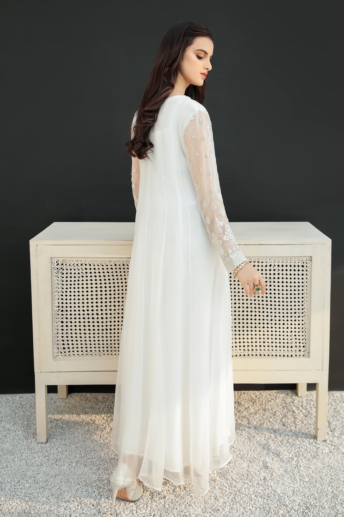 Buy Pakistani White Embroidered Long Frock Party Wear – Nameera by Farooq