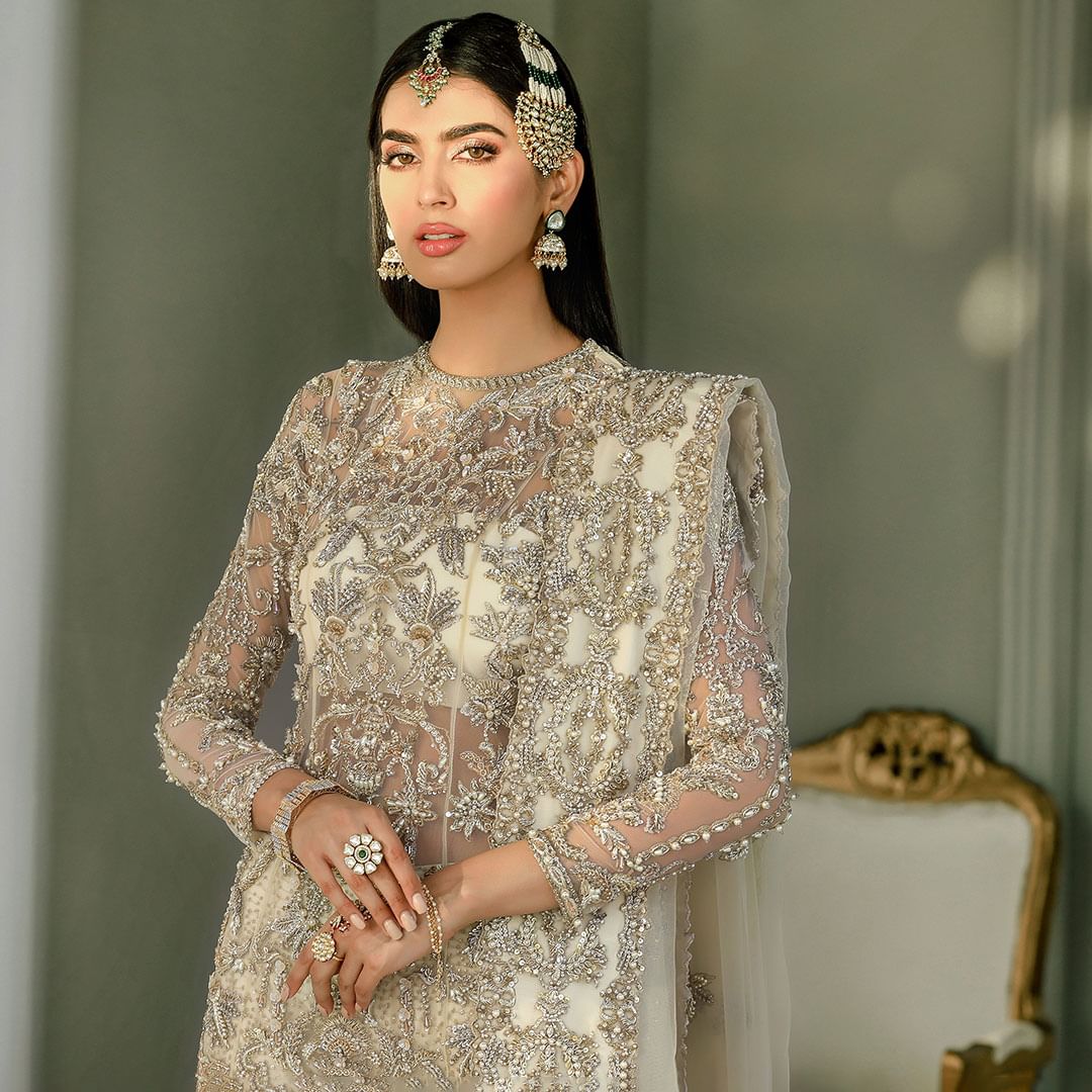 White Nikkah Sharara Shirt Pakistani Wedding Dresses – Nameera by Farooq