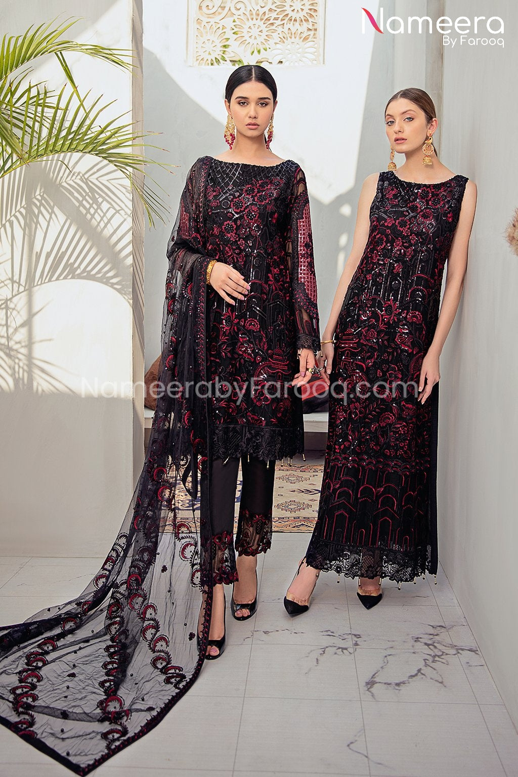 Baroque Pakistani Maxi Dress in Black Color Online 2021 – Nameera by Farooq