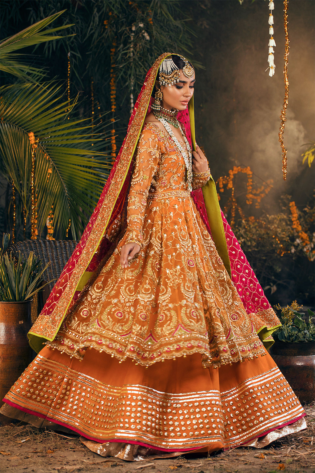 Orange Long Frock Lehenga for Pakistani Bridal Dresses – Nameera by Farooq
