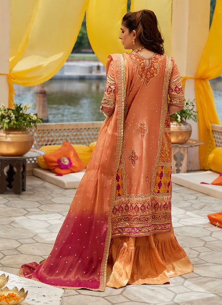 Orange Sharara Combination Pakistani Wedding Dress – Nameera by Farooq