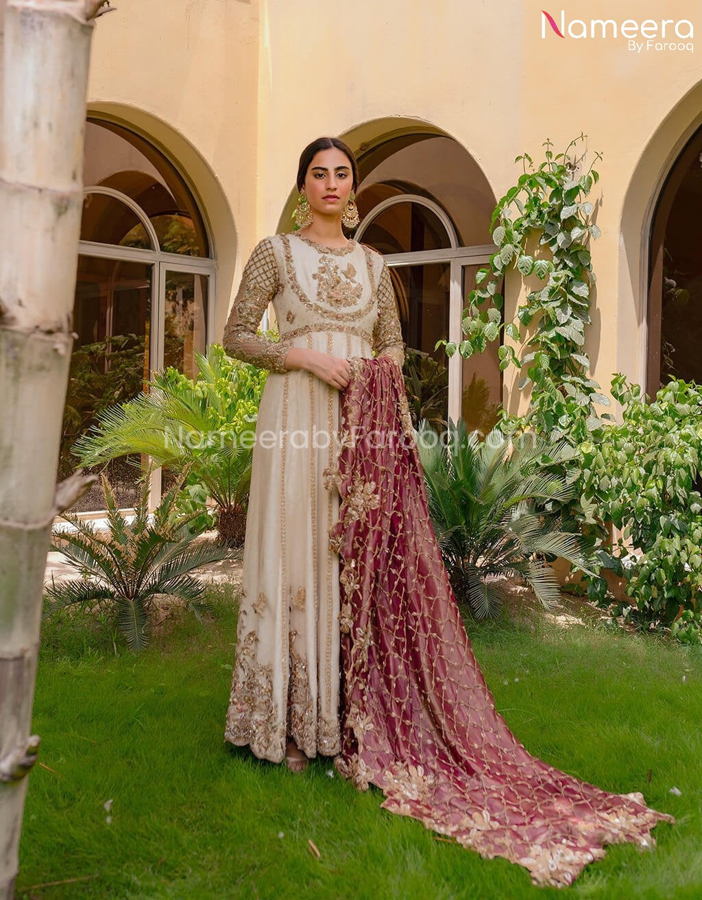 Pakistani Anarkali Dress with Embroidery Online 2021 – Nameera by Farooq