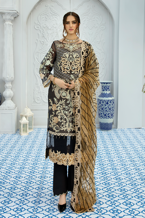 Shop Latest Pakistani Black Long Dress 2020 Collection – Nameera by Farooq