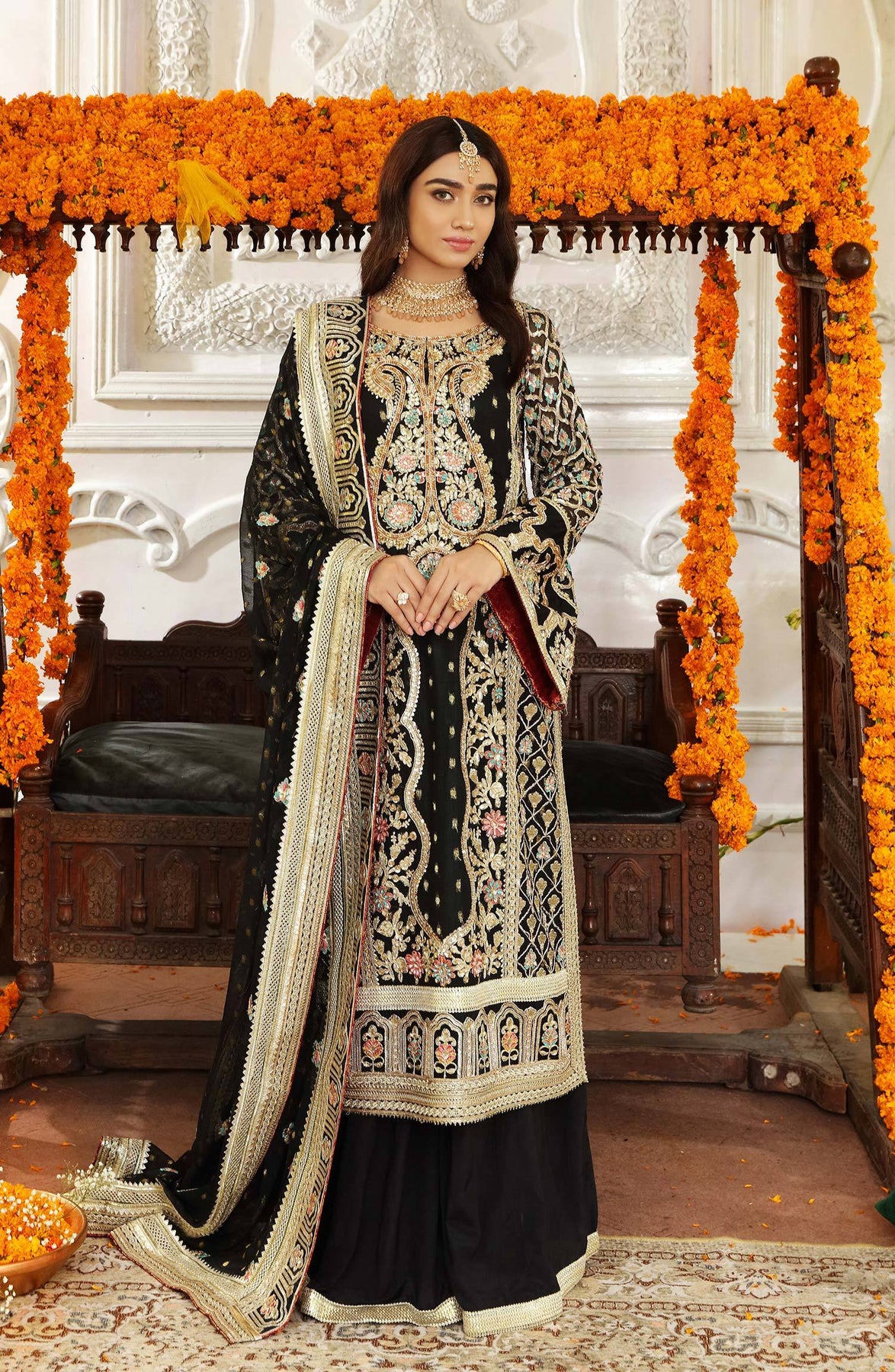 Pakistani Black Dress in Kameez Trouser Dupatta Style – Nameera by Farooq
