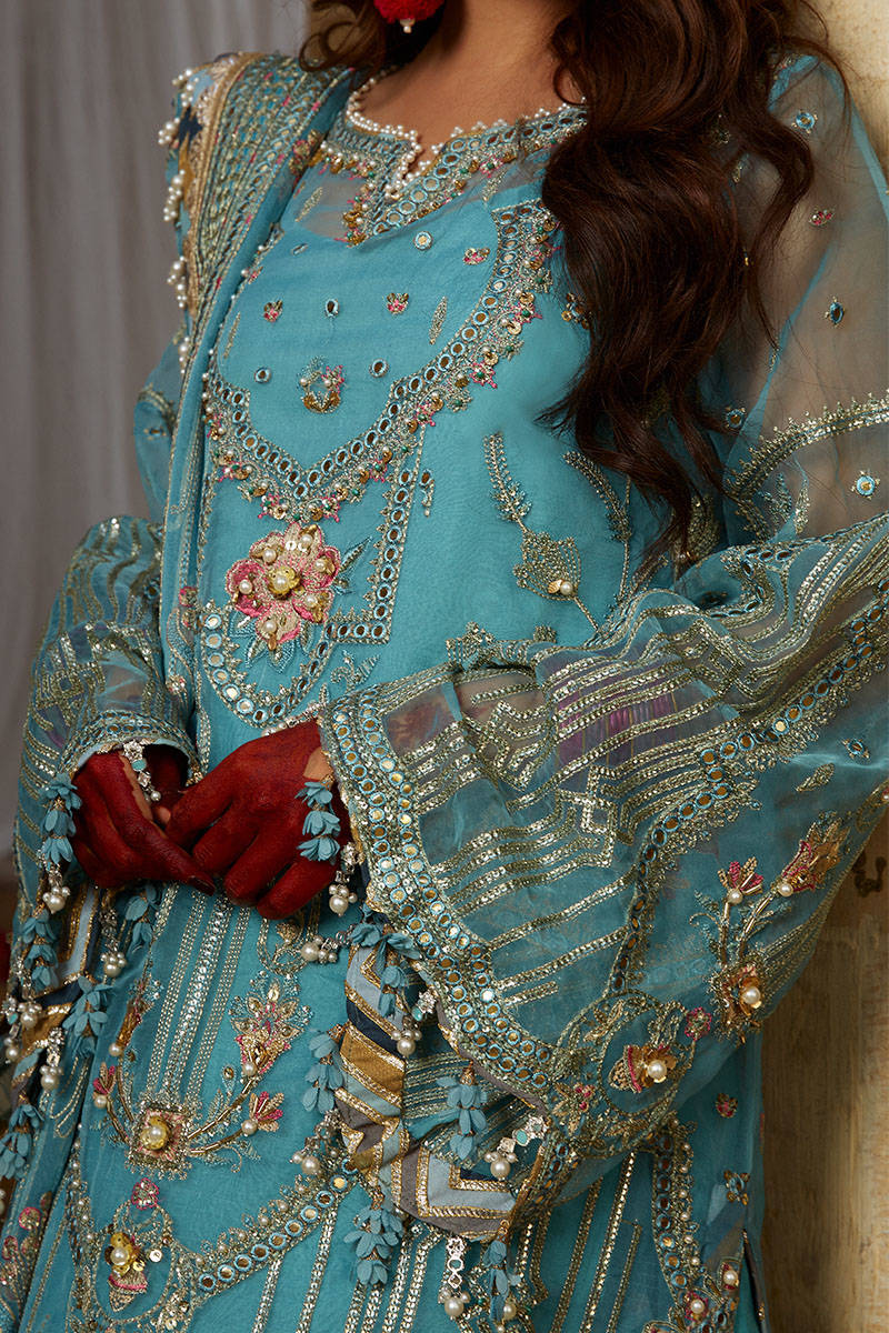 Pakistani Blue Dress in Wedding Kameez Trouser Style – Nameera by Farooq