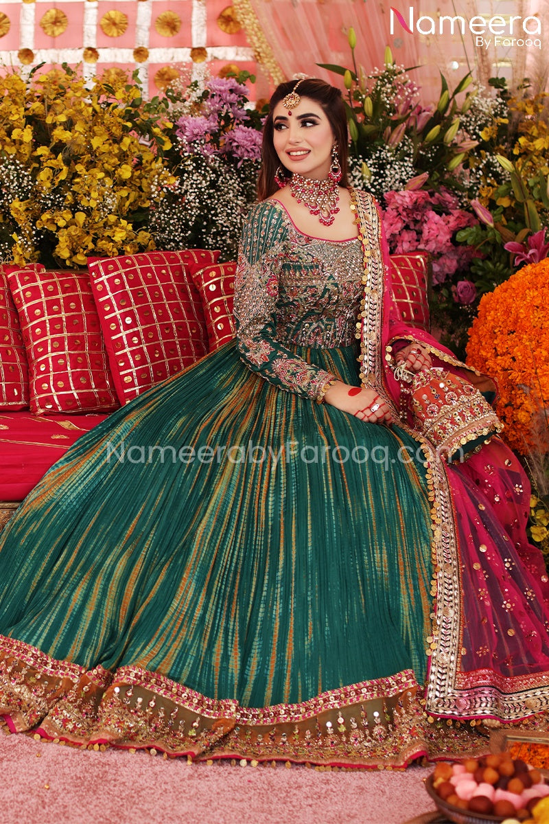 Traditional Bridal Pishwas Lehenga Pakistani Green Dress Online ...