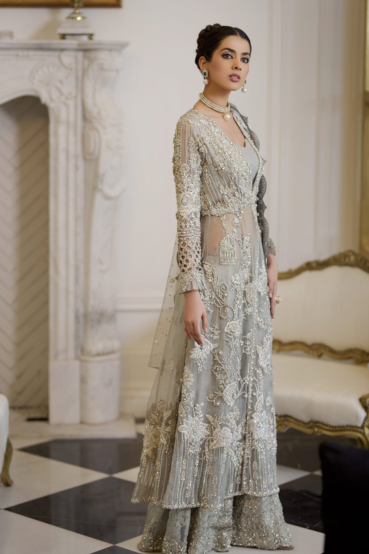 Designer Bridal Maxi for Wedding in Ivory Color – Nameera by Farooq