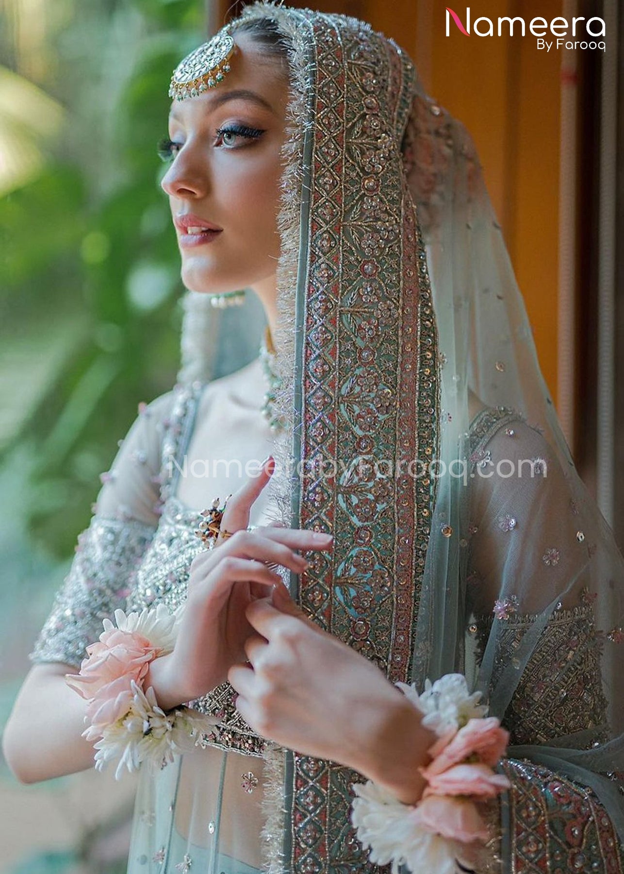 Ice Blue Pakistani Bridal Pishwas with Sharara Dress Online – Nameera ...
