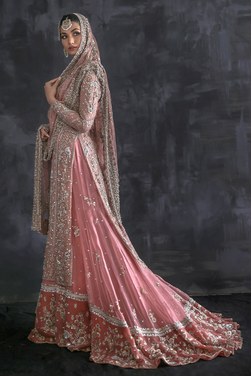 Pakistani Bridal Dress in Pink Gharara and Jacket Style – Nameera by Farooq