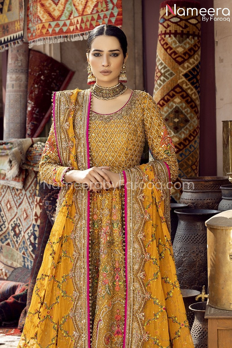 Pakistani Bridal Frock in Pishwas Design with Sharara Dress – Nameera ...