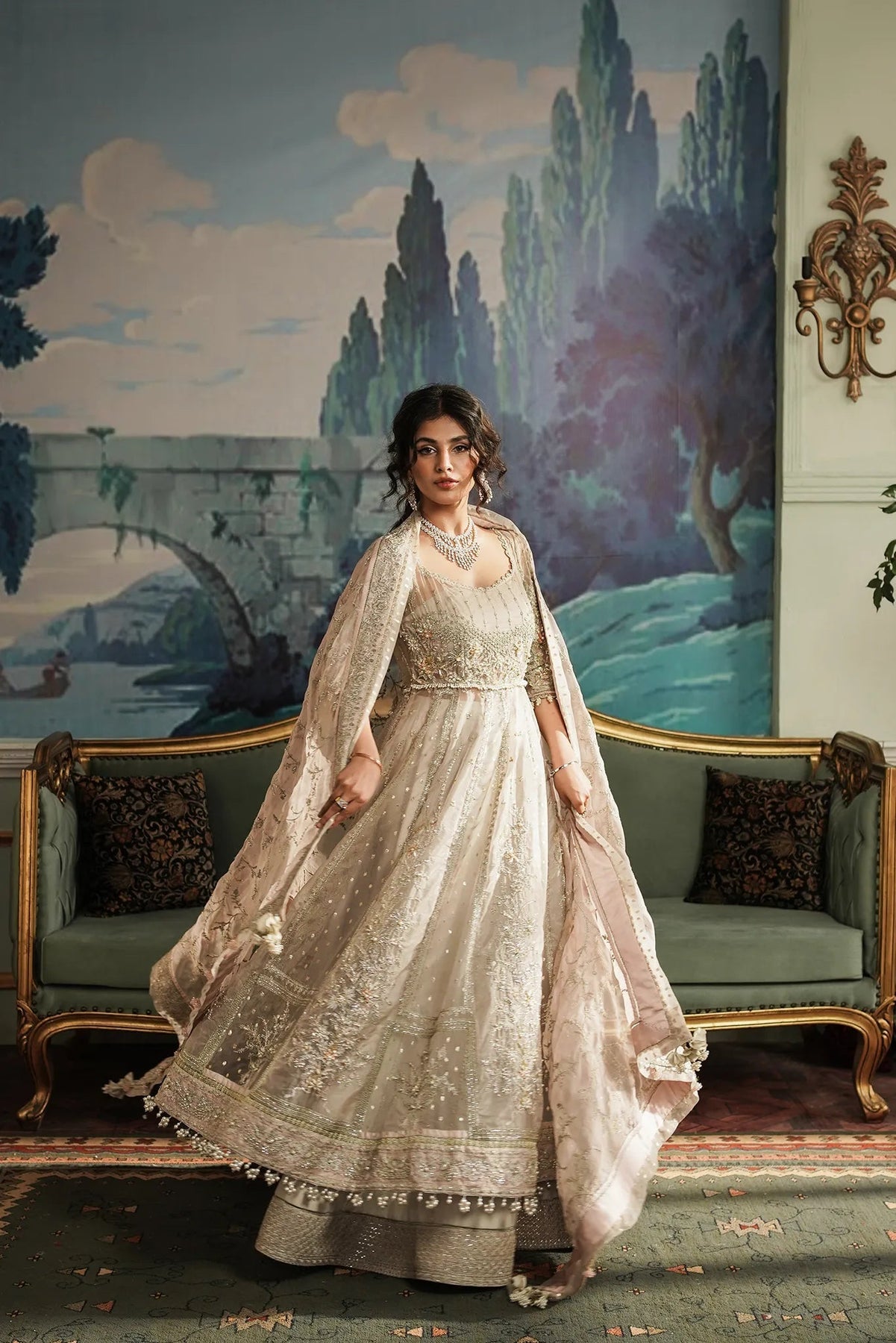 Pakistani Bridal Frock and Silk Lehenga Walima Dress – Nameera by Farooq