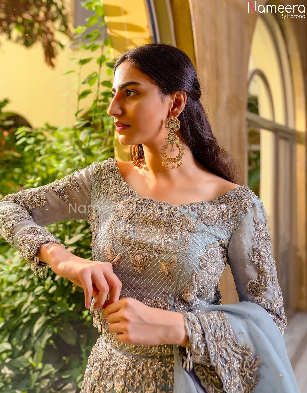 Pakistani Bridal Ghagra Choli in Sky Blue Color Online 2021 – Nameera ...