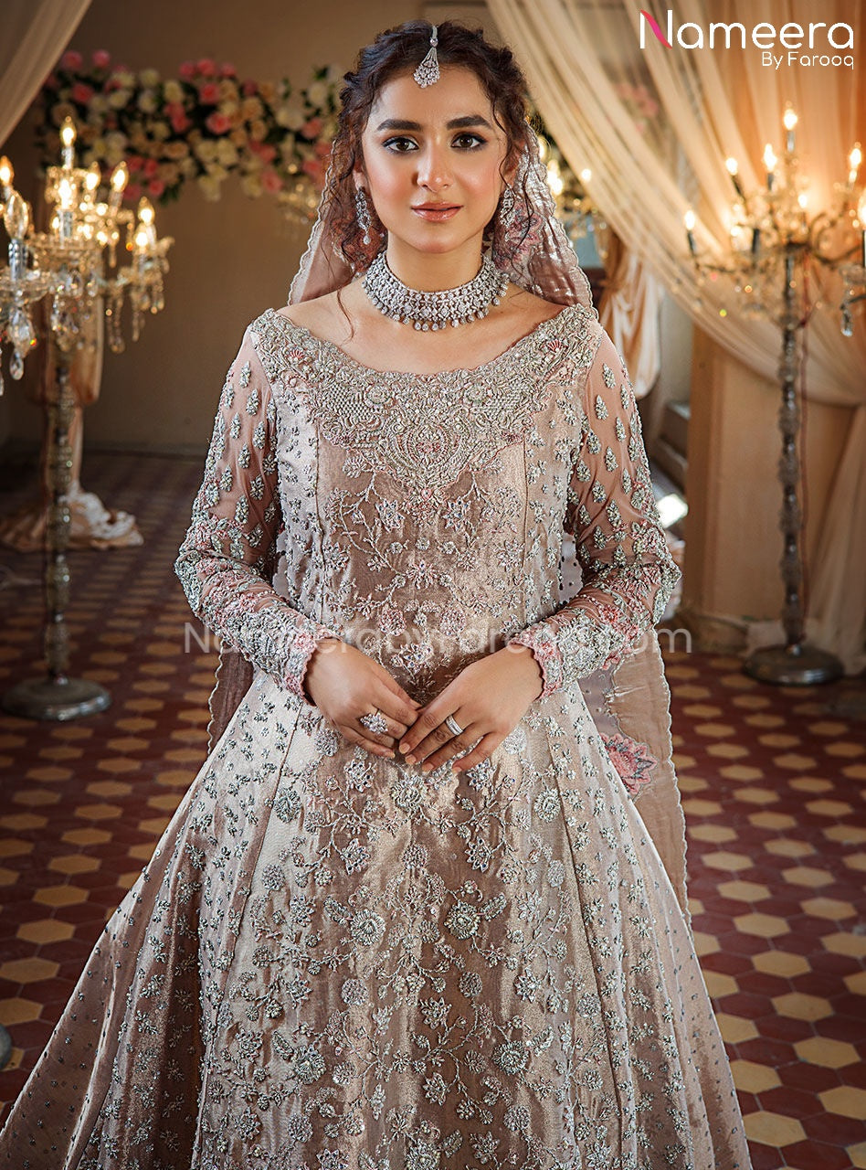Pakistani Bridal Gown with Sharara Dress in Brocade Fabric – Nameera by ...