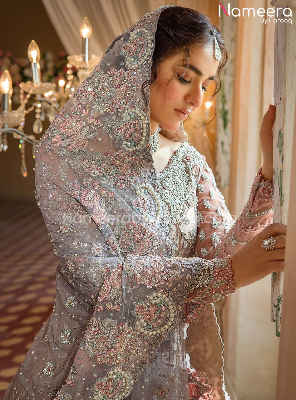 Pakistani Bridal Gown with Sharara Dress in Brocade Fabric – Nameera by ...