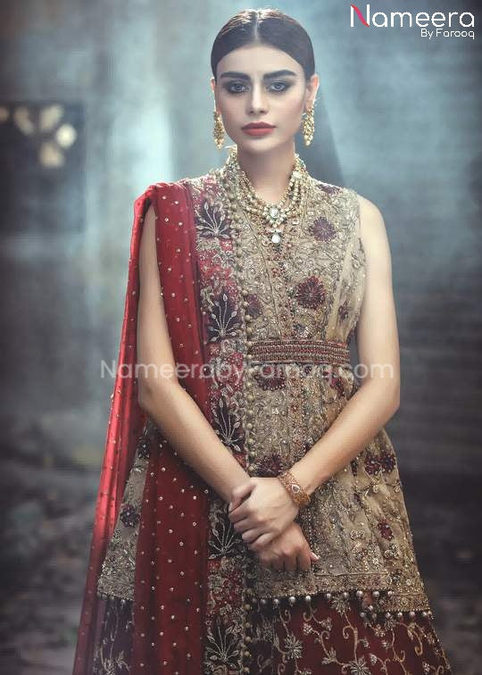 Embroidered Bridal Lehenga in Red Pakistani Wedding Dress – Nameera by ...