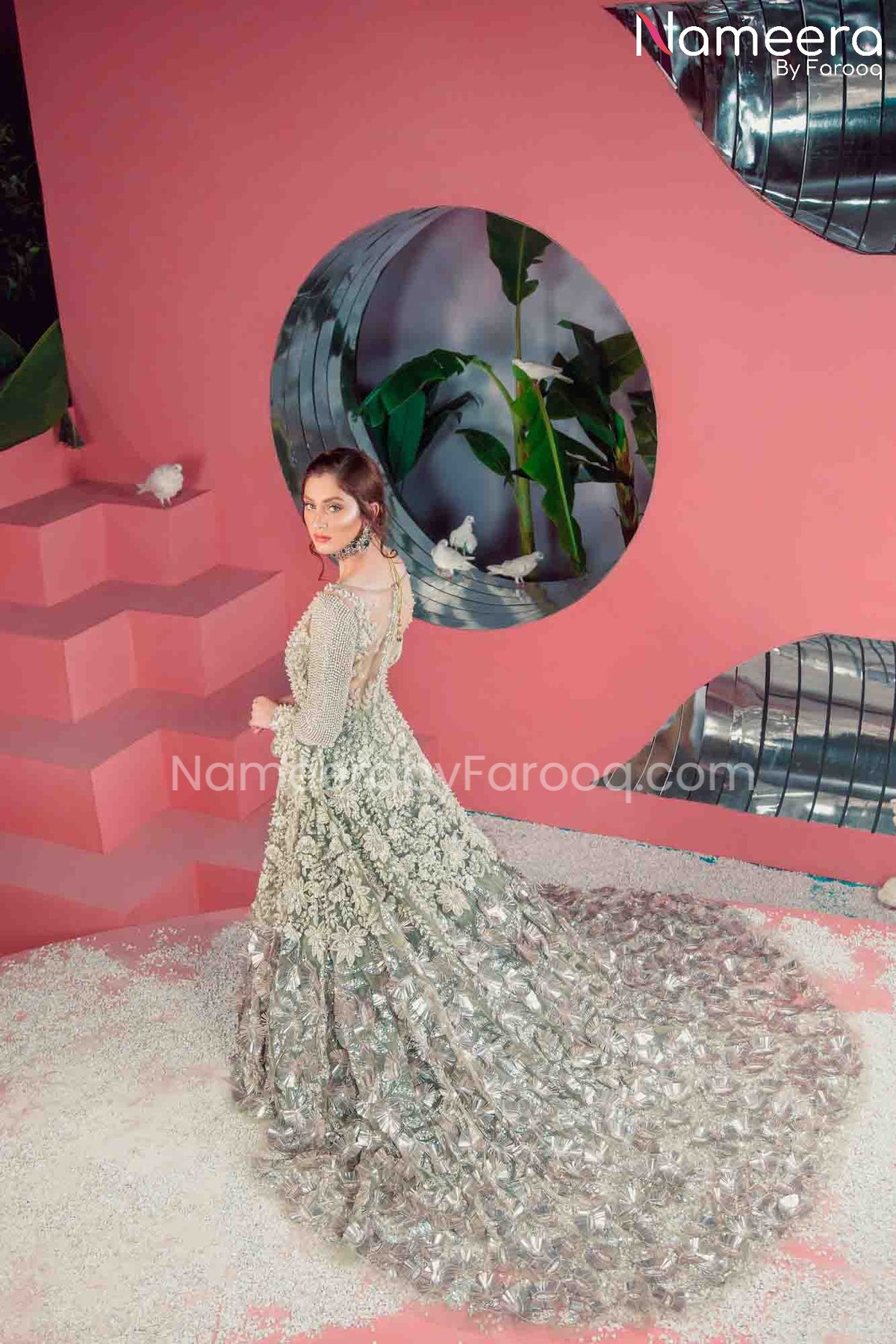 Bridal Maxi Dress Pakistani in Elegant Floral Design Online – Nameera ...