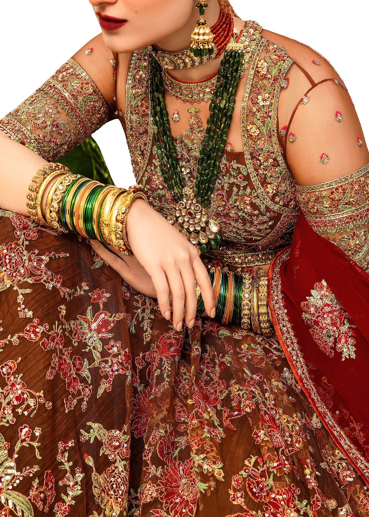 Pakistani Bridal Pishwas Frock with Sharara and Dupatta – Nameera by Farooq