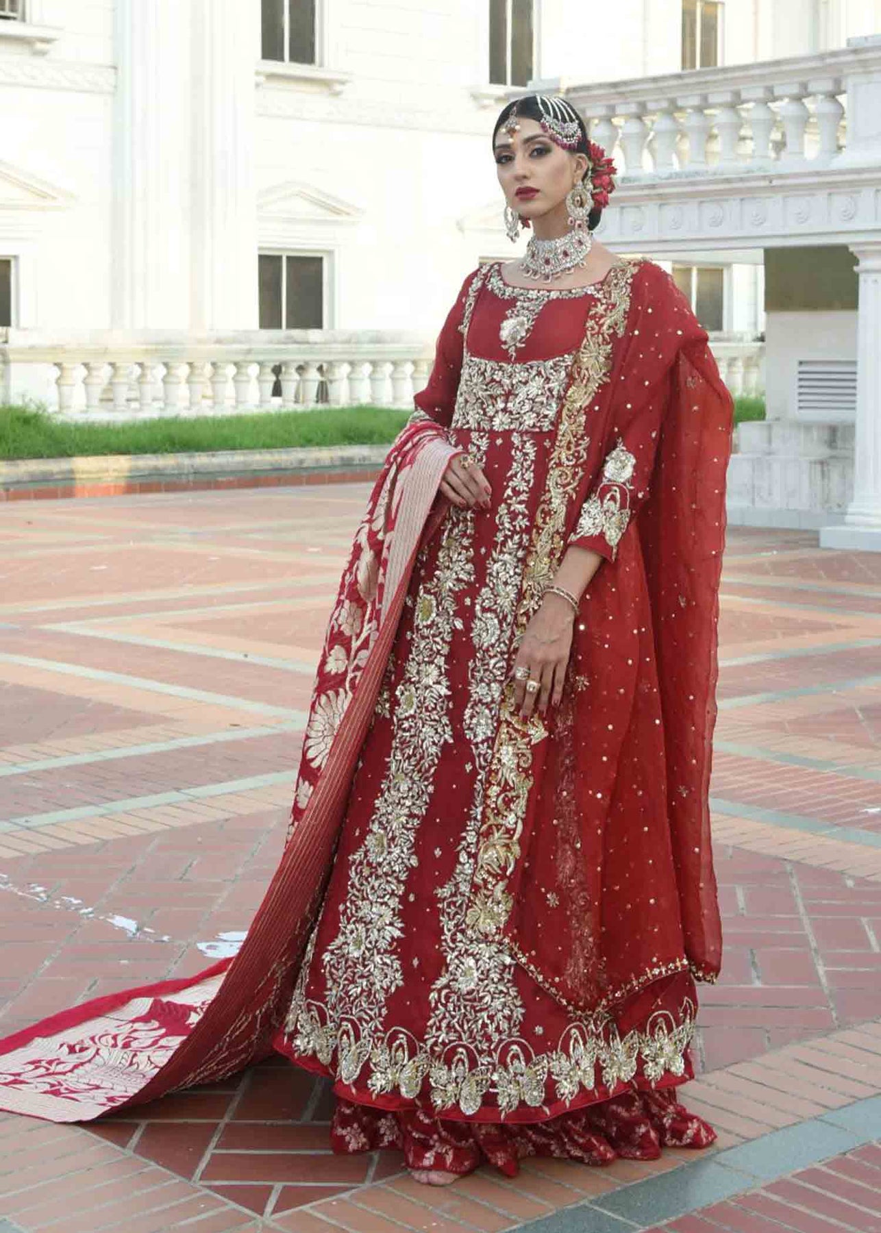 Embellished Pakistani Bridal Pishwas with Red Lehenga Dress – Nameera ...